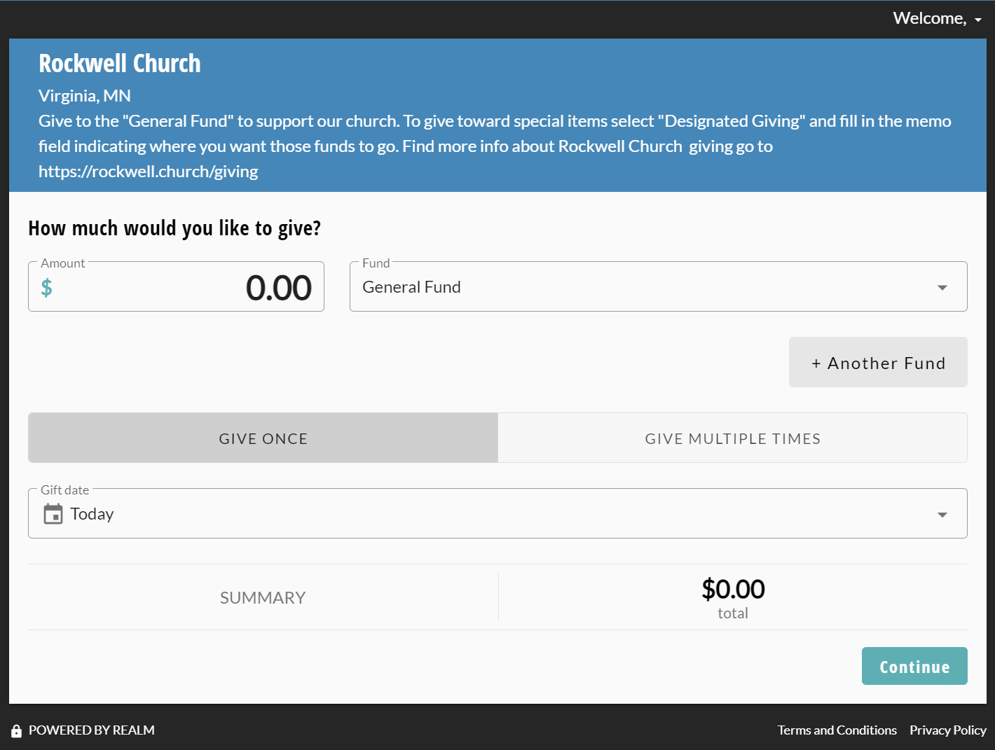 Realm Page Giving Screen – Rockwell Church